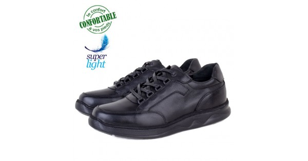 Chaussures Confortables pour Homme 100% Cuir Médical Noir