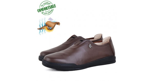 Ballerine homme confortables 100% cuir Marron KW-664M